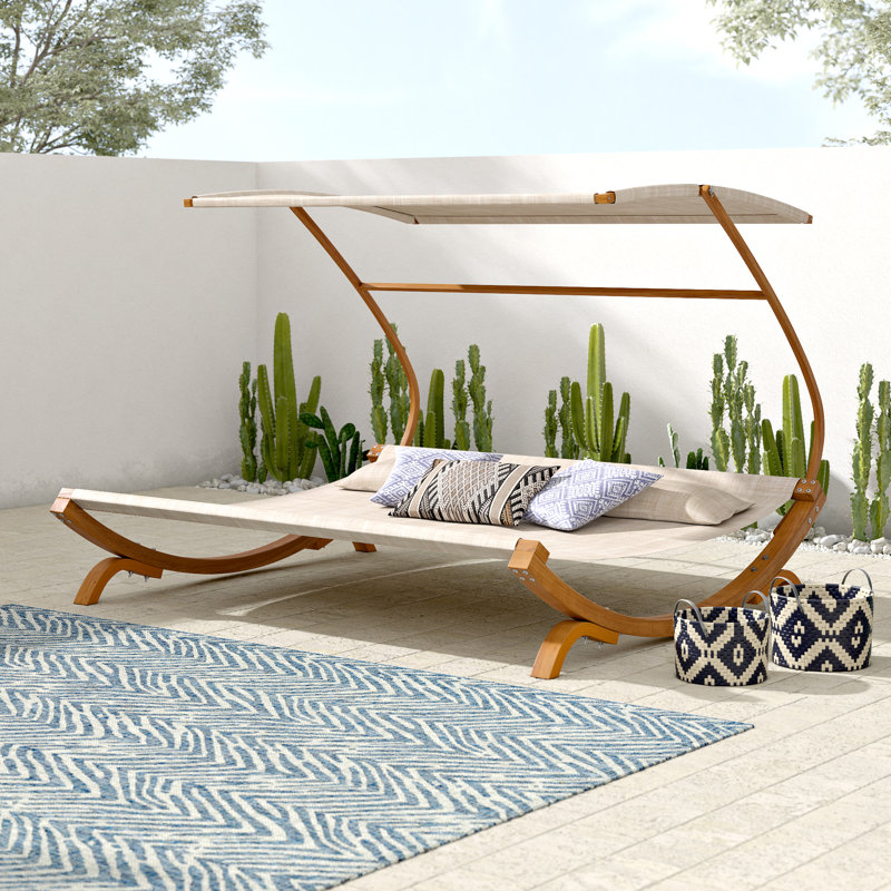 George Oliver Decambra 81 Wide Outdoor Teak Patio Daybed with Cushions Reviews Wayfair
